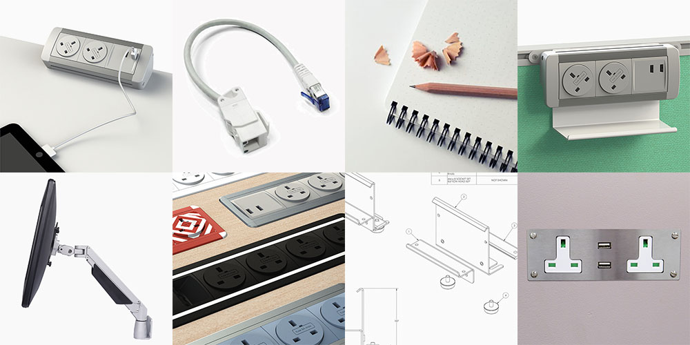 Desk Gear - Personal power & data modules, cable management accessories